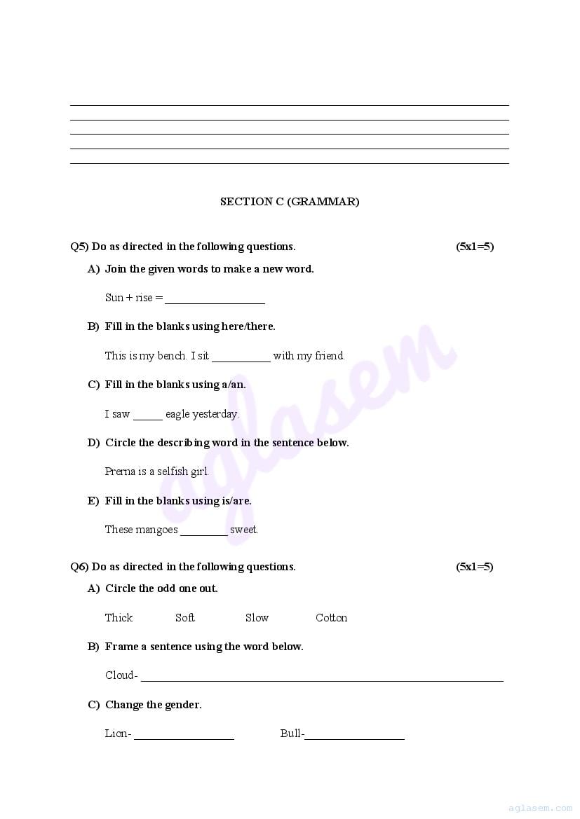 Class 3 English Sample Paper 2026 PDF - Download English Model Question Paper - AglaSem