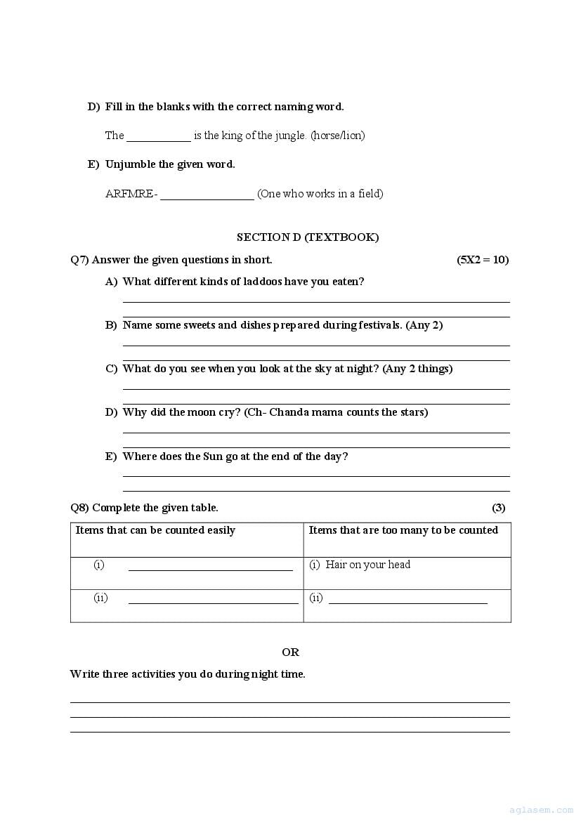 Class 3 English Sample Paper 2026 PDF - Download English Model Question Paper - AglaSem