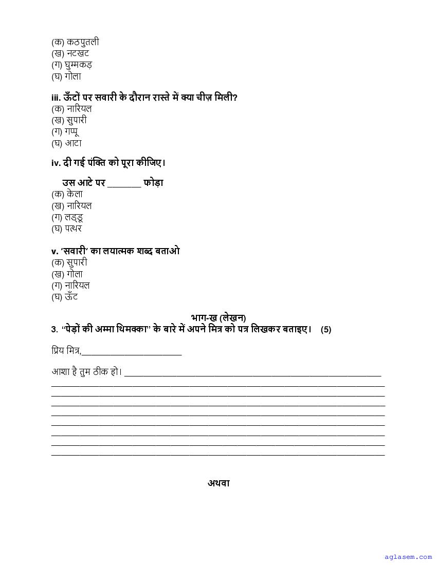 Class 3 Hindi Sample Paper 2026 PDF - Download Hindi Model Question ...