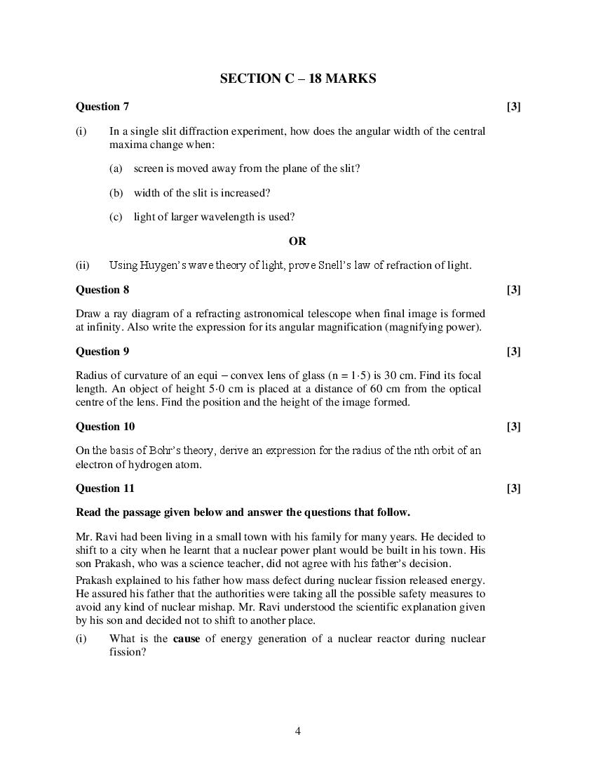 ISC Class 12 Sample Paper 2022 - Physics Specimen Question Paper