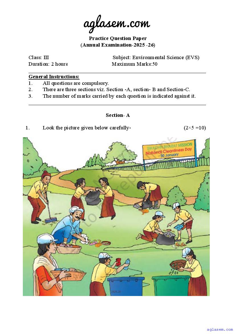 Class 3 EVS Sample Paper 2026 PDF - Download EVS Model Question Paper ...