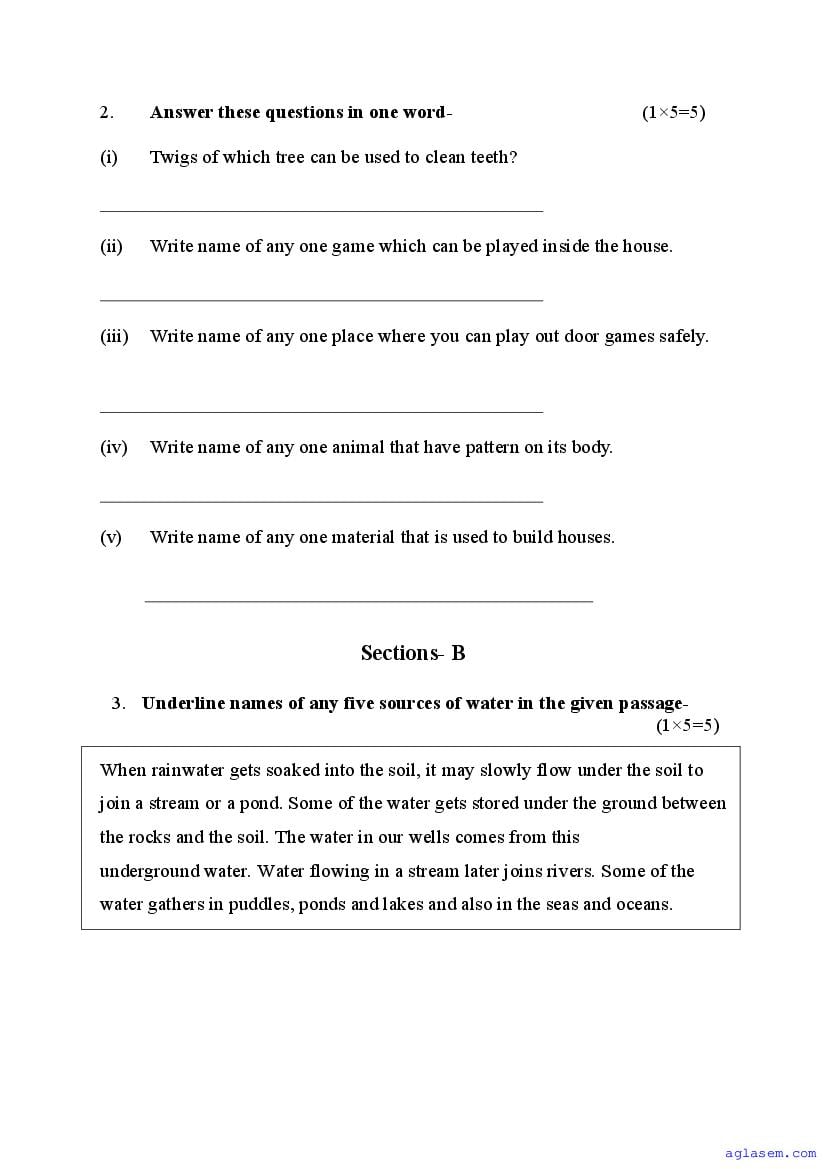 Class 3 EVS Sample Paper 2026 PDF - Download EVS Model Question Paper ...