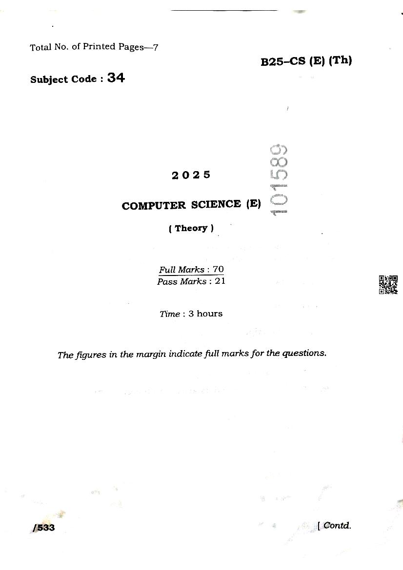 SEBA HSLC Computer Science Question Paper 2025 (PDF) - Assam Board ...