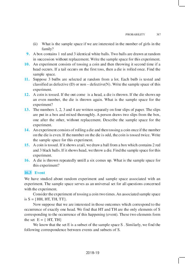 NCERT Book Class 11 Maths Chapter 16 Probability NCERT Book Class 11 Maths Chapter 16 Probability