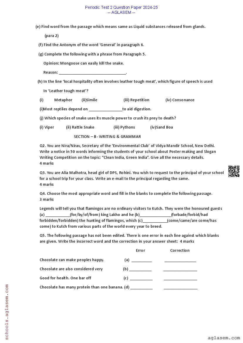 Class 9 PT 2 Question Paper English 2024-25 PDF | Download Periodic ...