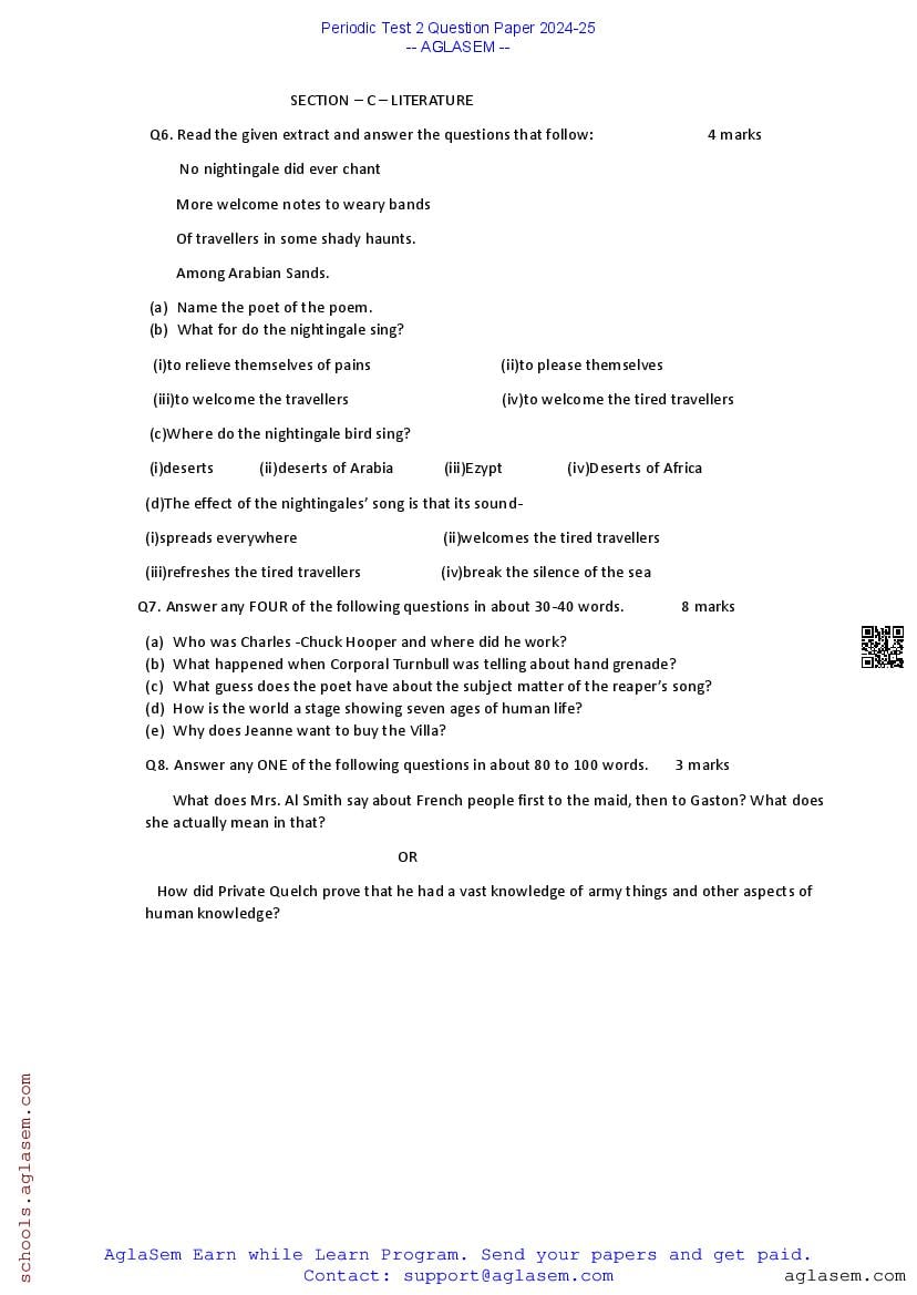 Class 9 PT 2 Question Paper English 2024-25 PDF | Download Periodic ...