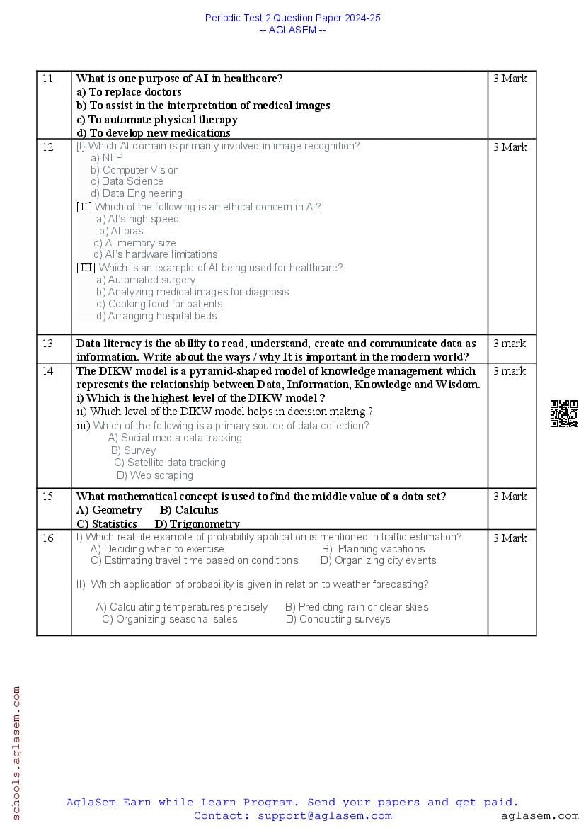 Class 9 PT 2 Question Paper Artificial Intelligence 2024-25 PDF ...