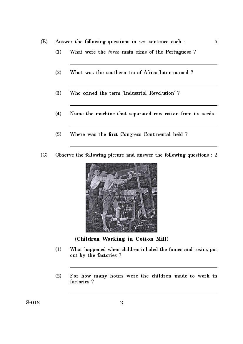 Goa Board Class 10 Question Paper for History and Political Science ...