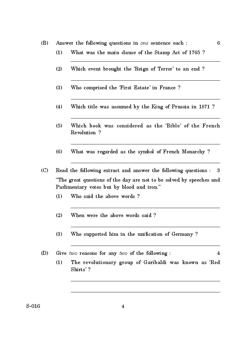 Goa Board Class 10 Question Paper for History and Political Science ...