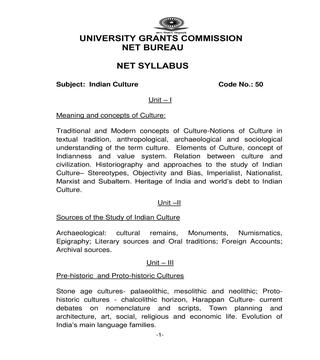 UGC NET Syllabus for Indian Culture 2020