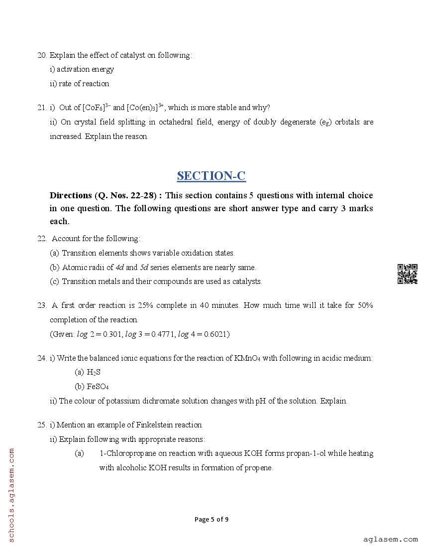 Class 12 Chemistry Mid Term Sample Paper 2025 PDF | Download PT1 / Term ...