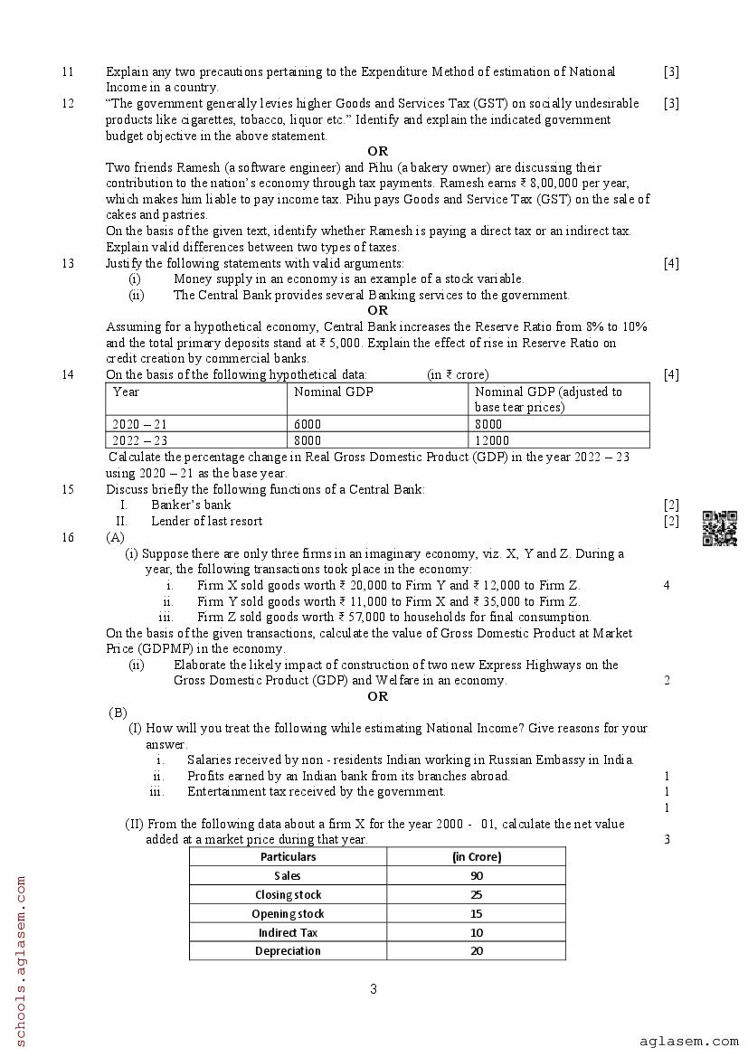 Class 12 Economics Mid Term Sample Paper 2025 PDF | Download PT1 / Term 1 Practice Paper - AglaSem