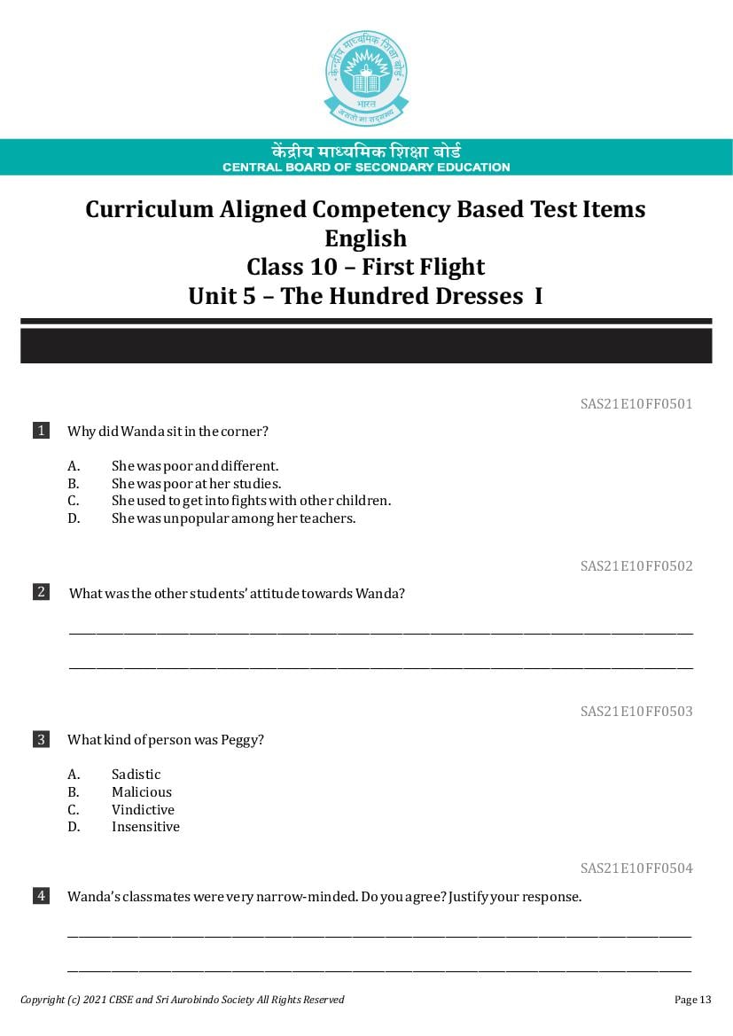 Class 10 English Competency Based Questions 2025 - Download PDF - AglaSem