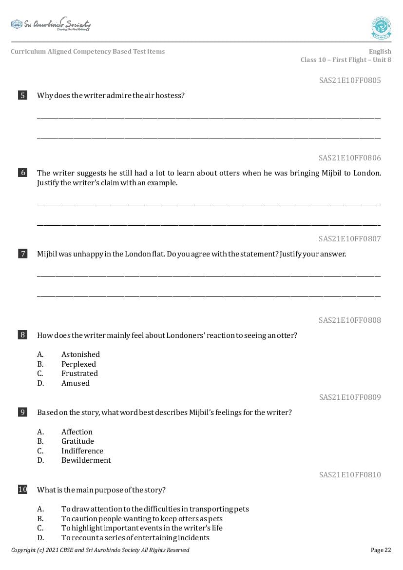 Class 10 English Competency Based Questions 2025 - Download PDF - AglaSem