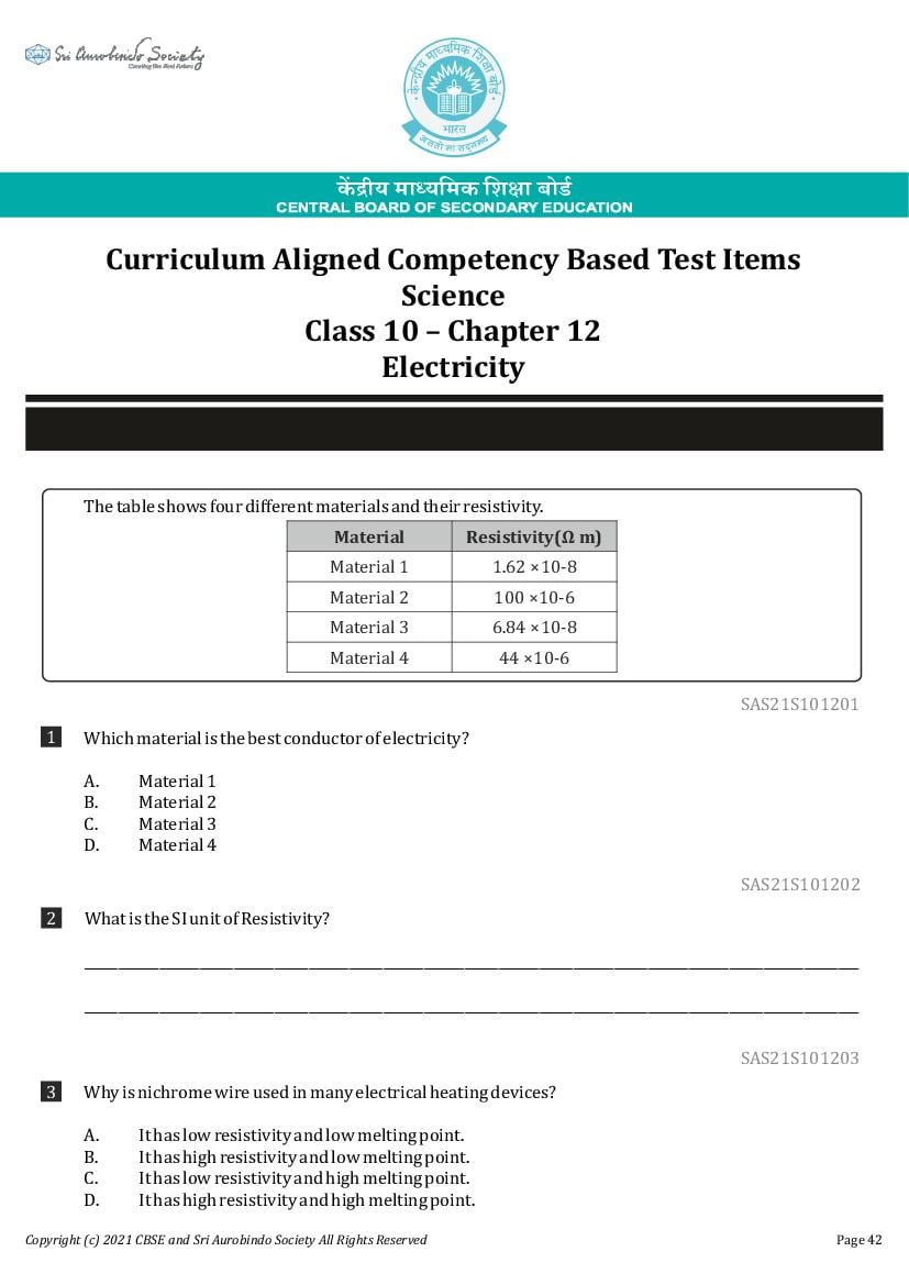 Class 10 Science Competency Based Questions 2025 - Download PDF - AglaSem