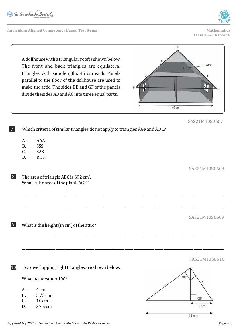 Class 10 Maths Competency Based Questions 2025 - Download PDF - AglaSem