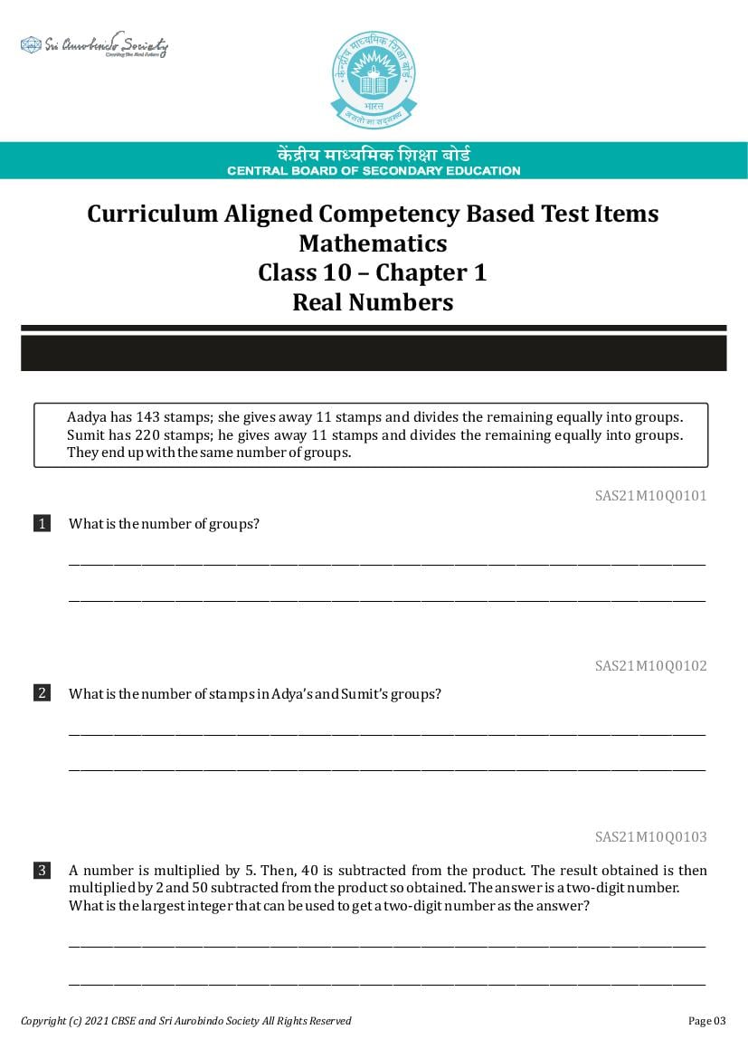 Class 10 Maths Competency Based Questions 2025 - Download PDF - AglaSem