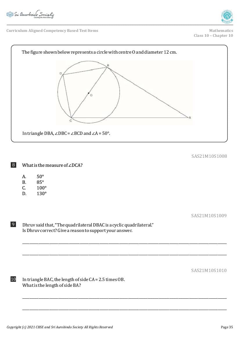 Class 10 Maths Competency Based Questions 2025 - Download PDF - AglaSem