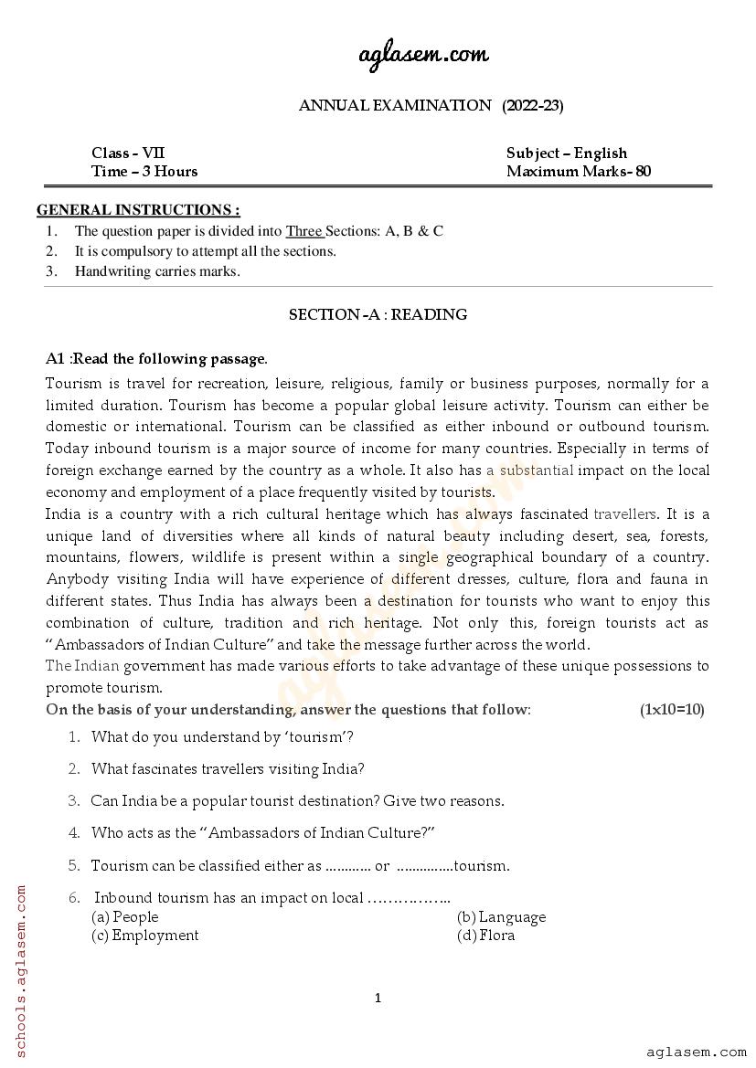 Class 7 English Question Paper 2023 PDF 7th Annual Exam English Class 7 English Question Paper 2023 PDF 7th Annual Exam English