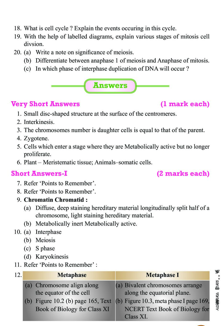 CBSE Notes Class 11 Biology Cell Cycle And Cell Division