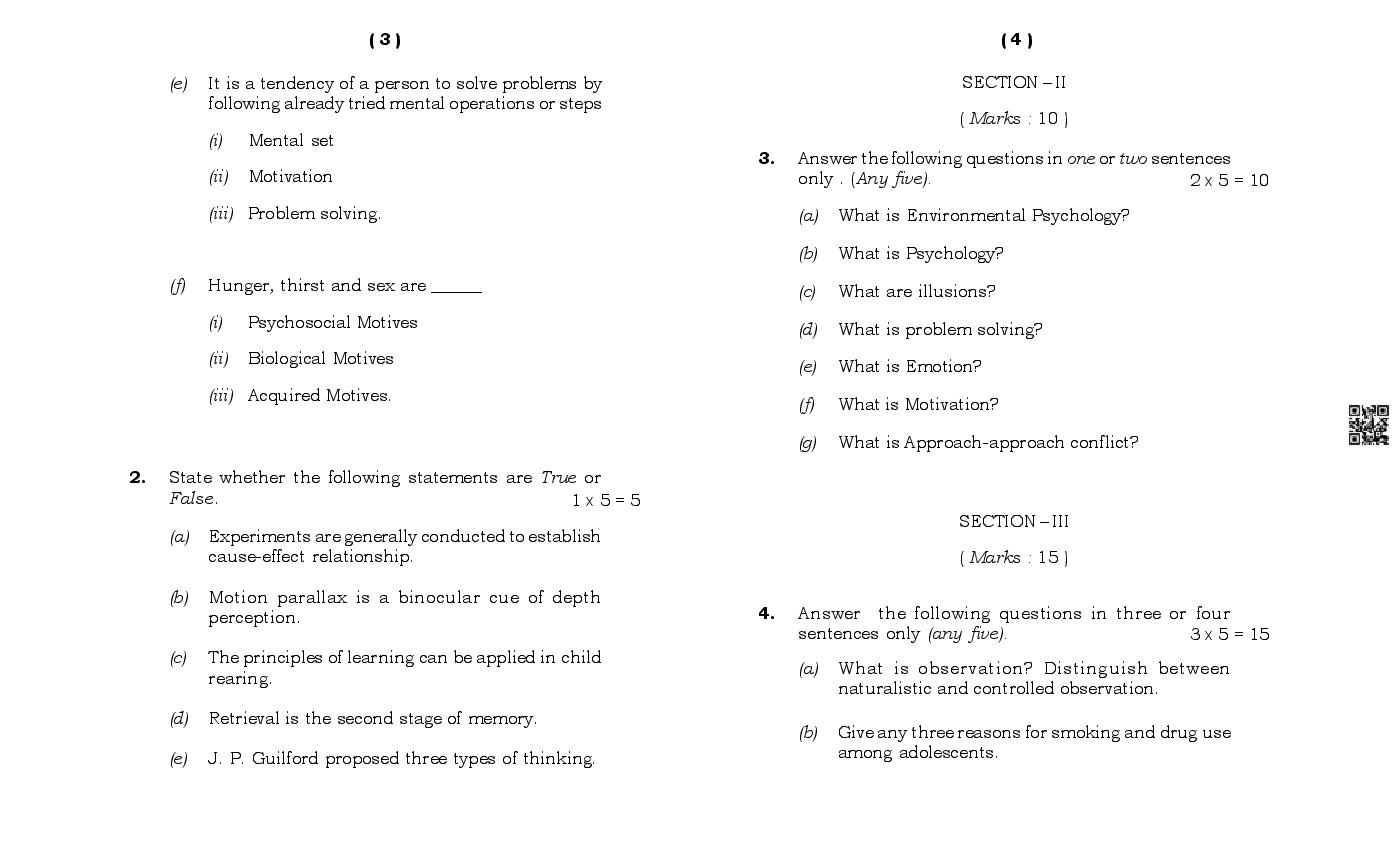 MBOSE Class XI Psychology Sample Question Paper 2025 (PDF) - Meghalaya Board 11th Sample Paper ...