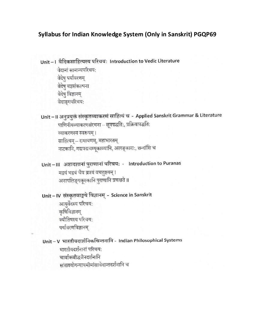 CUET PG 2022 Syllabus PGQP69 Indian Knowledge System
