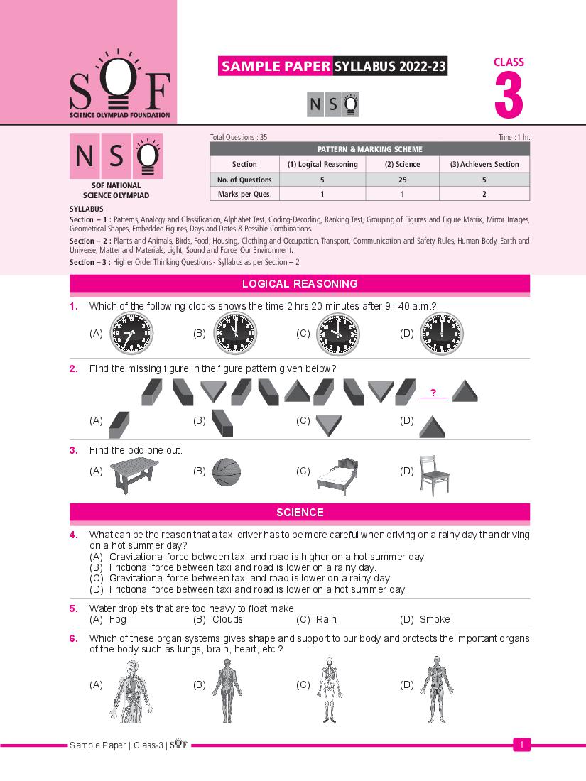 SOF NSO Sample Paper 2023 Class 3