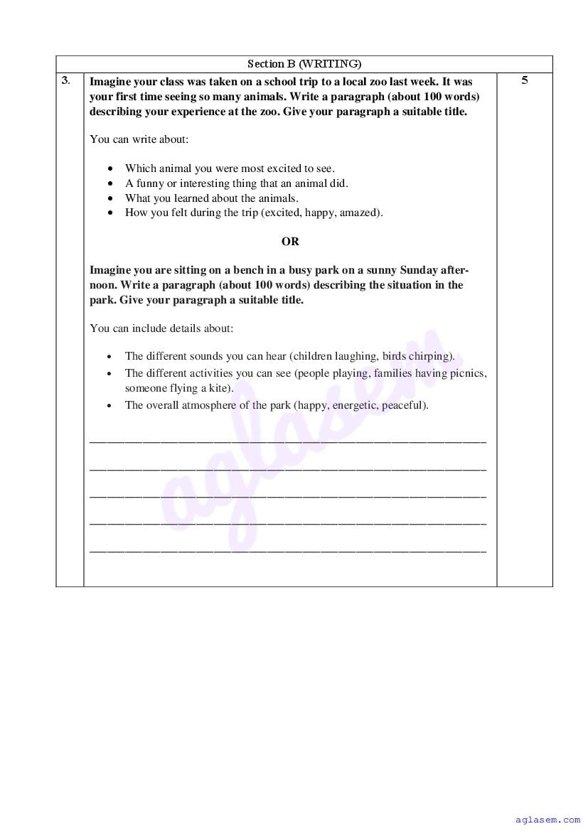 Class 5 English Sample Paper 2026 PDF - Download English Model Question ...