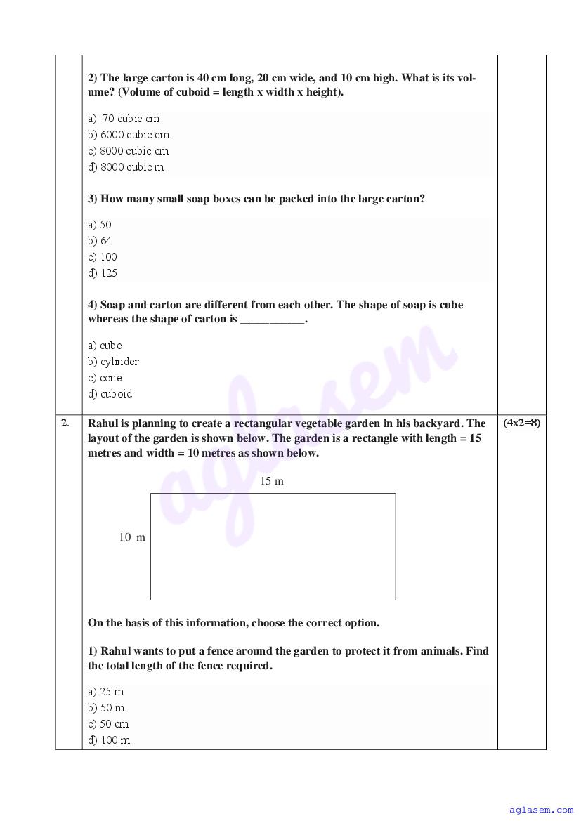 Class 5 Maths Sample Paper 2026 PDF - Download Maths Model Question Paper - AglaSem