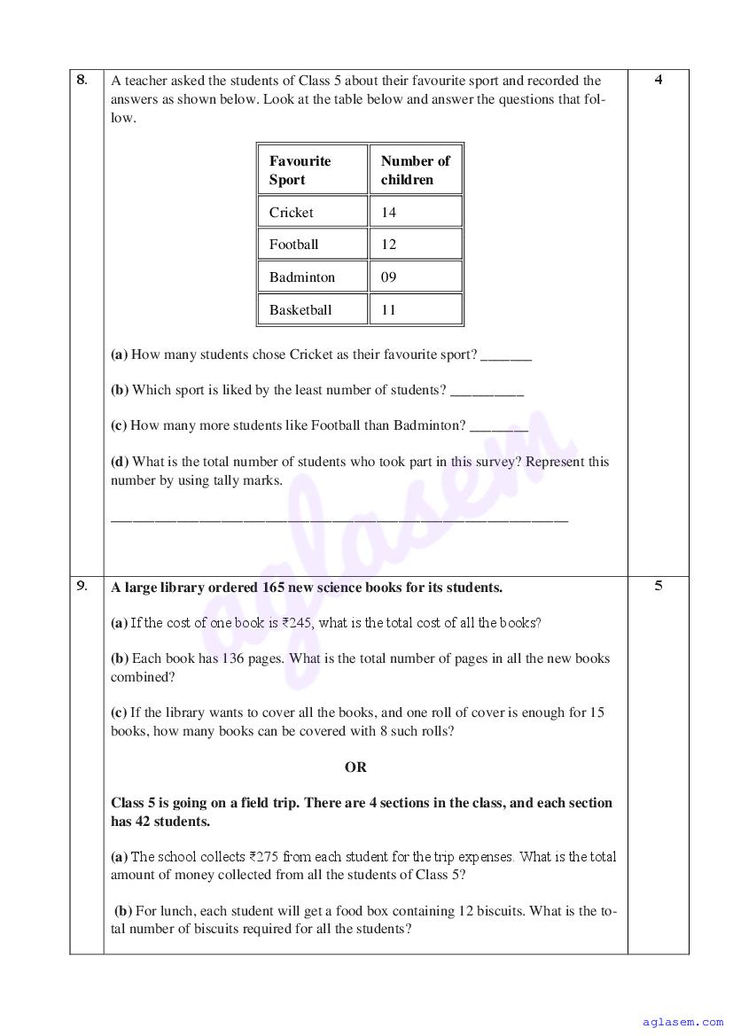 Class 5 Maths Sample Paper 2026 PDF - Download Maths Model Question ...