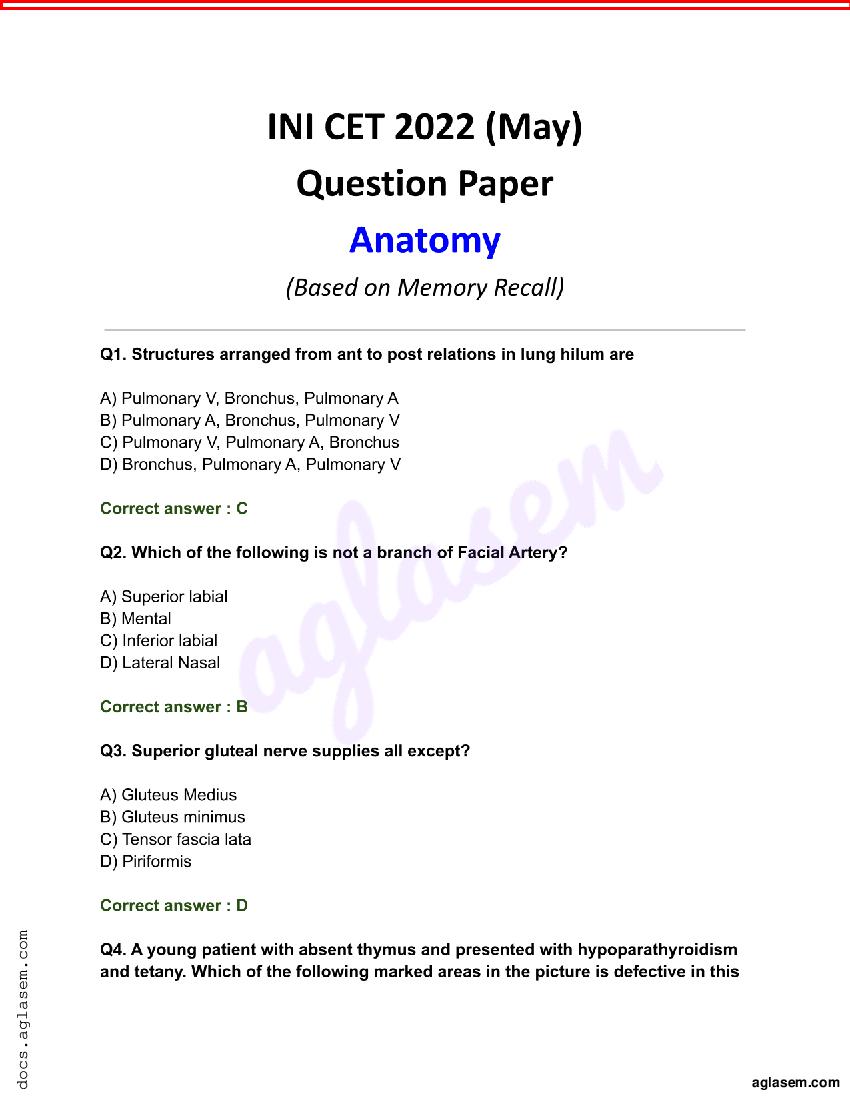 INI CET 2022 Question Paper (PDF) – Free Download Here - OneEdu24