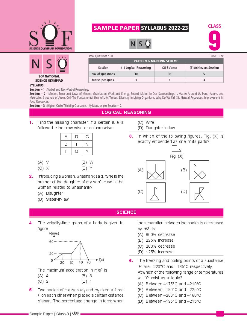 SOF NSO Sample Paper 2023 Class 9