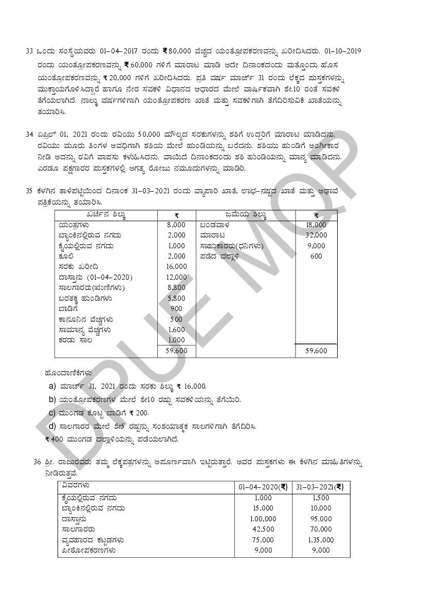 Karnataka 1st PUC Model Question Paper for Accountancy 2022