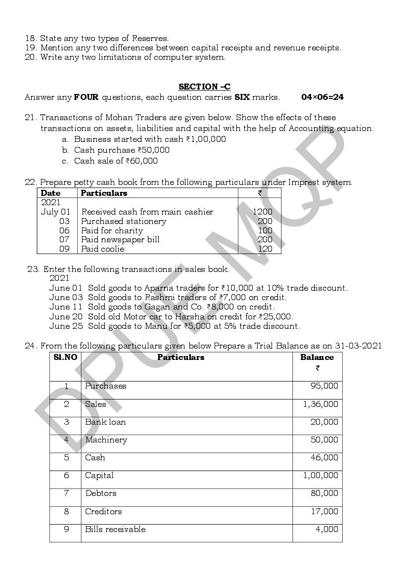 Karnataka 1st PUC Model Question Paper for Accountancy 2022