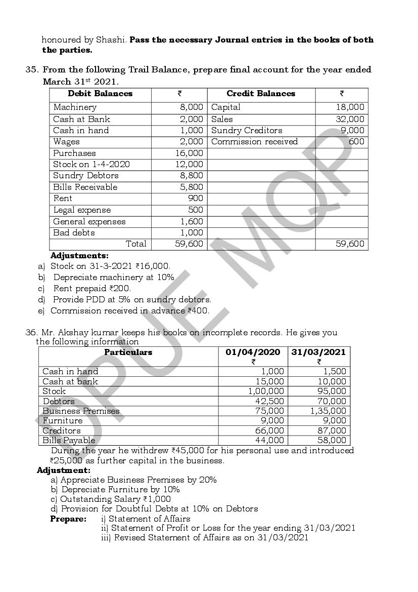 Karnataka 1st PUC Model Question Paper for Accountancy 2022