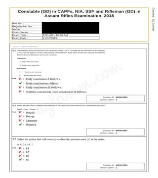 SSC GD Constable 2018 Question Paper with Answers 21 Feb 2019 Shift 1