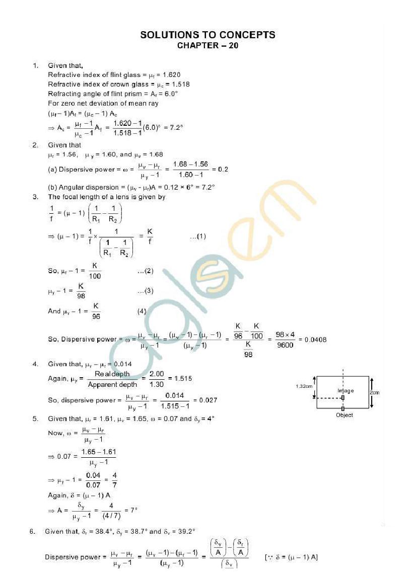 HC Verma Solutions Chapter 20 Dispersion and Spectra