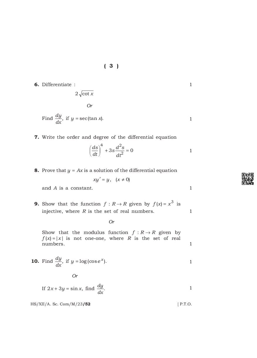 MBOSE HSSLC Mathematics Sample Question Paper 2025 (PDF) - Meghalaya ...