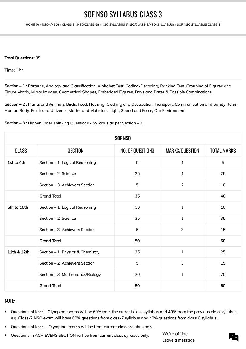 SOF NSO Syllabus Class 3