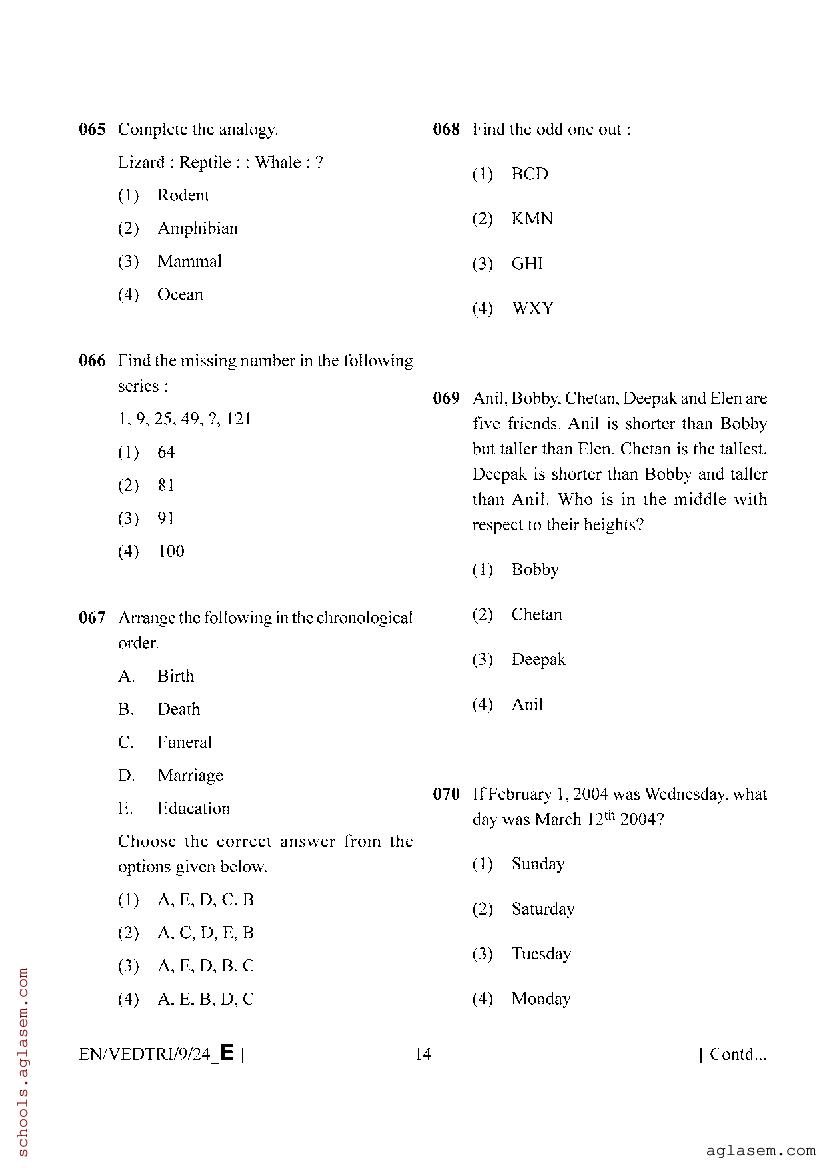 AISSEE 2024 Question Paper Class 9 - PDF Download Sainik School Entrance Exam with Answer Key ...