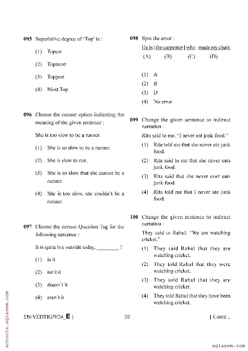 AISSEE 2024 Question Paper Class 9 - PDF Download Sainik School Entrance Exam with Answer Key ...