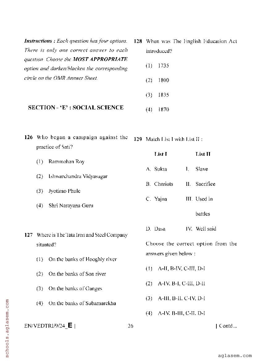 AISSEE 2024 Question Paper Class 9 - PDF Download Sainik School Entrance Exam with Answer Key ...