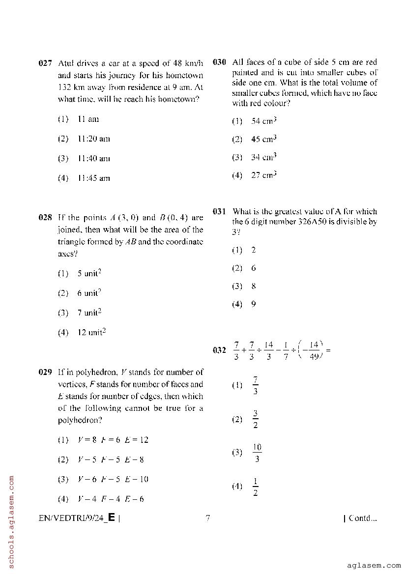 AISSEE 2024 Question Paper Class 9 - PDF Download Sainik School Entrance Exam with Answer Key ...