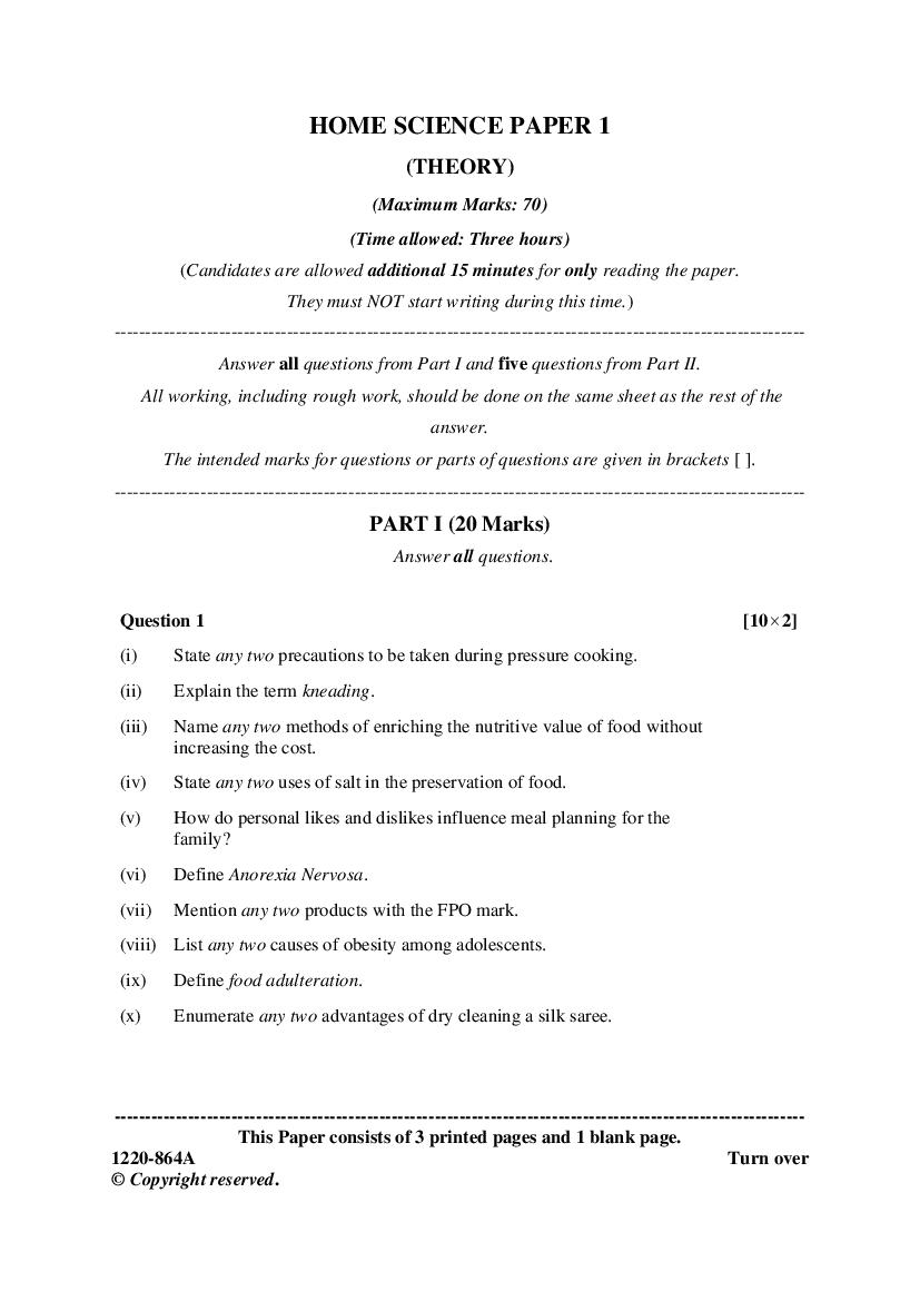 ISC Class 12 Question Paper 2020 For Home Science ISC Class 12 Question Paper 2020 For Home Science