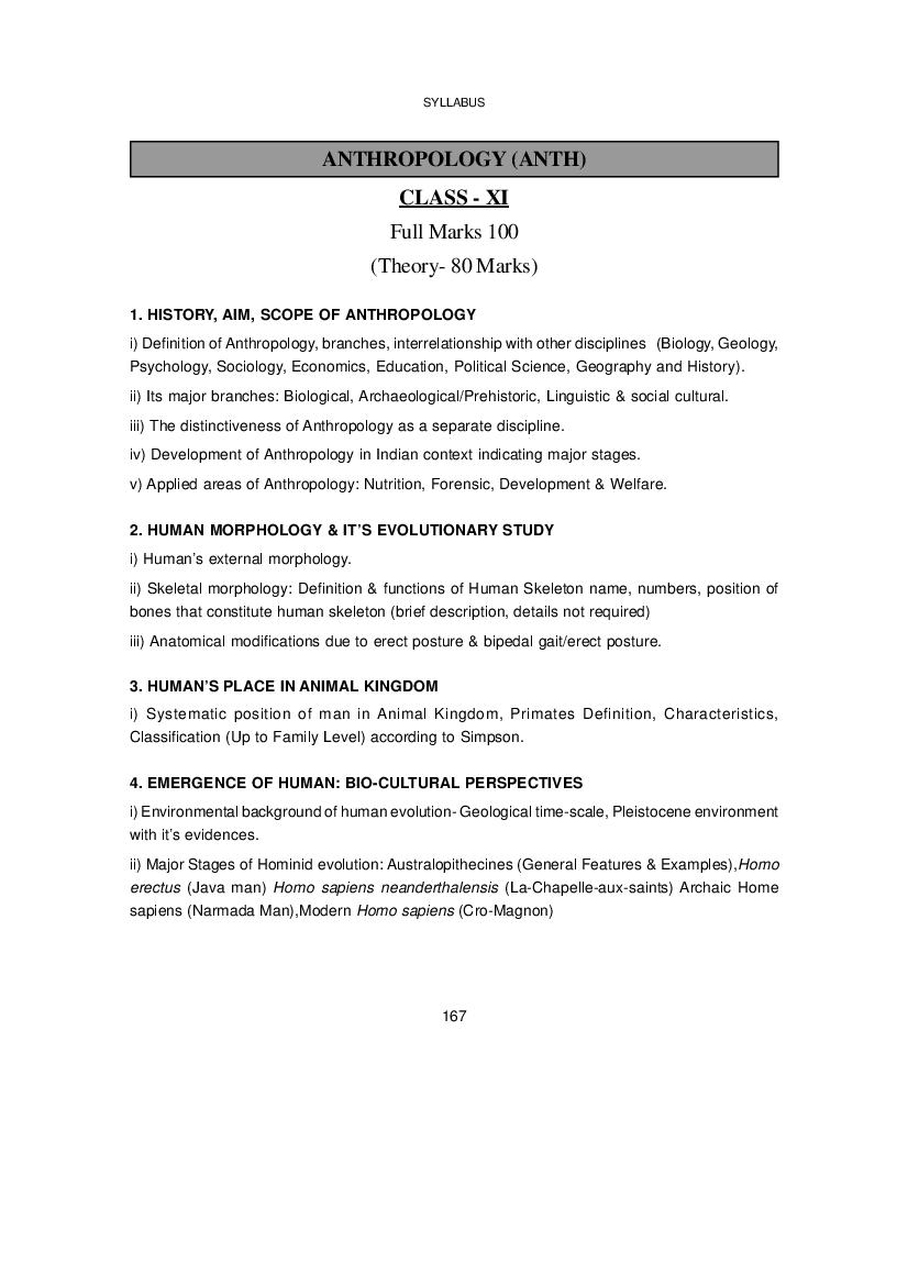 WBCHSE Class 11 Anthropology Syllabus 2023 PDF West Bengal Board WBCHSE Class 11 Anthropology Syllabus 2023 PDF West Bengal Board