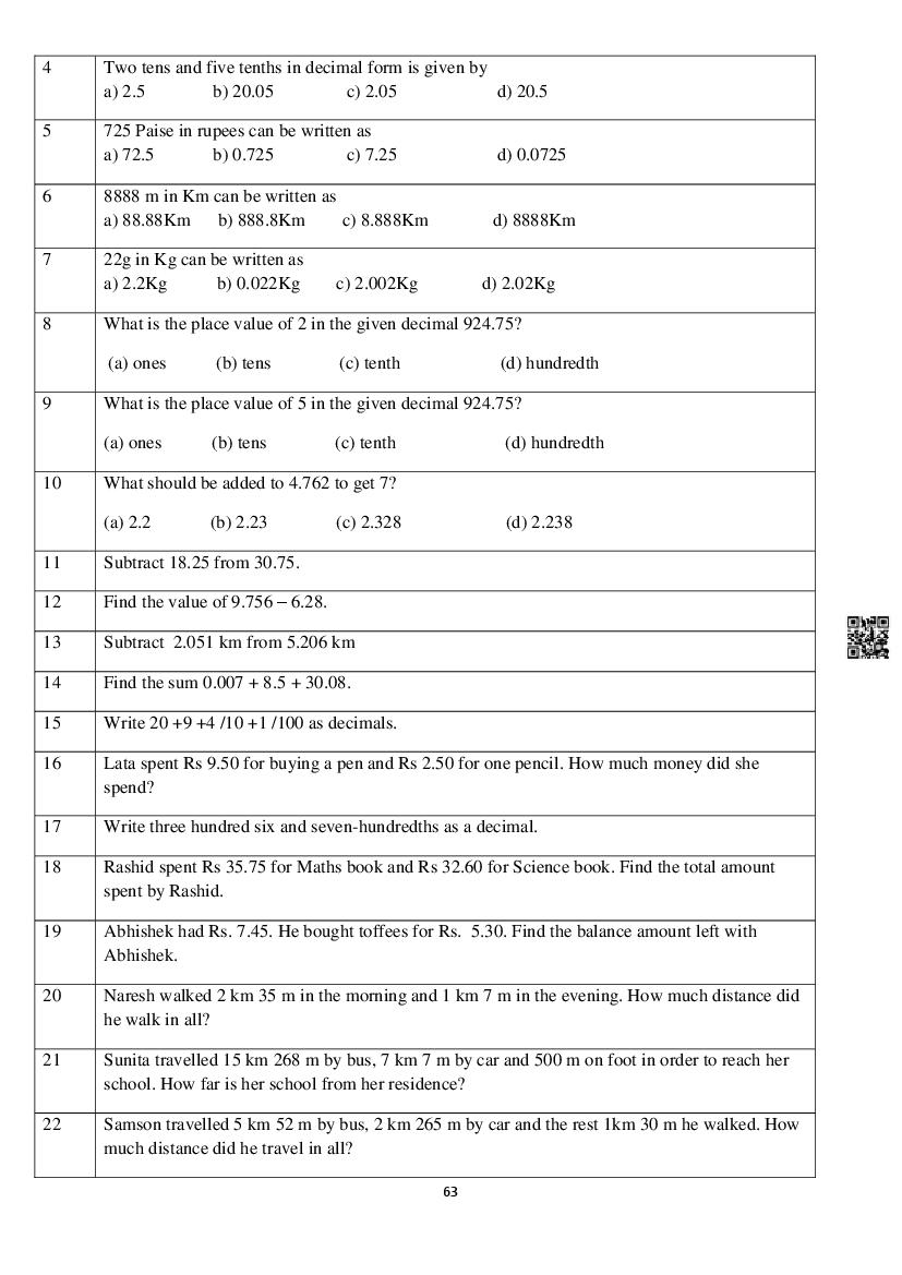 Class 6 Maths Notes for Decimals (PDF) - Study Material - AglaSem