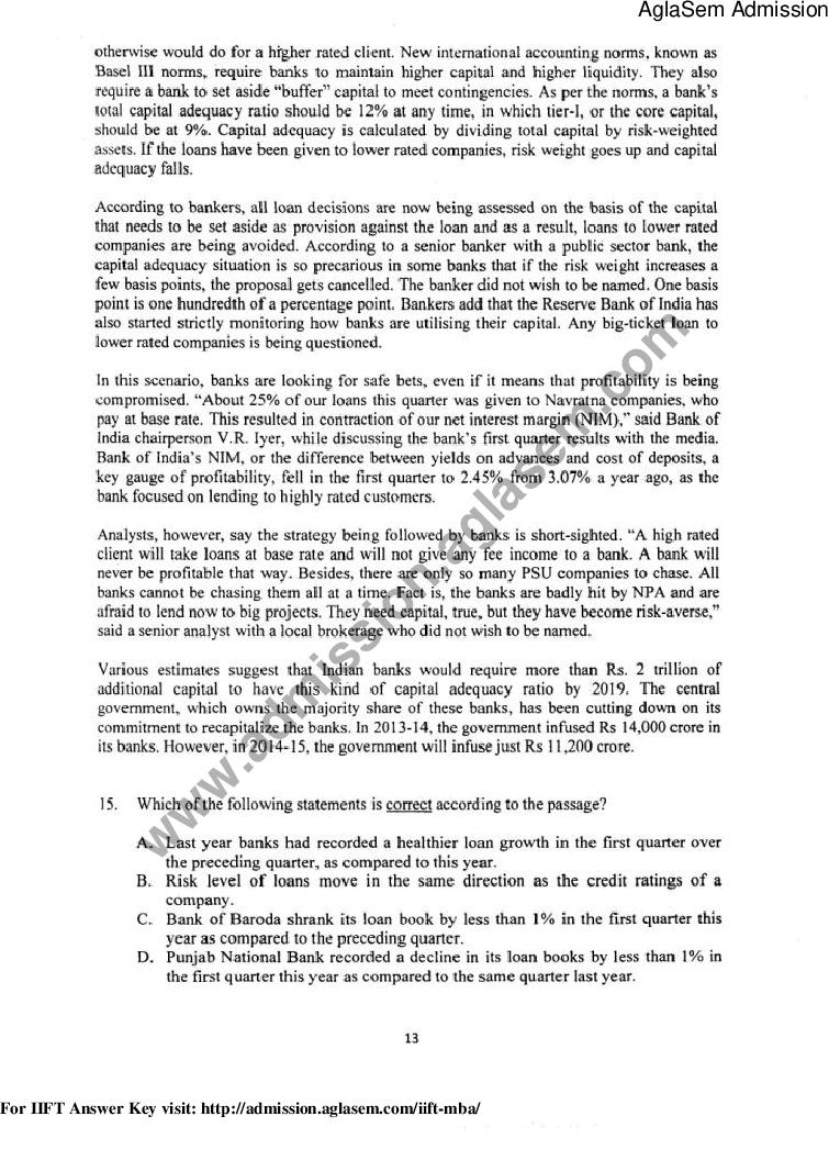 IIFT 2015 Question Paper Answer Key PDF Download AglaSem Admission IIFT 2015 Question Paper Answer Key PDF Download AglaSem Admission