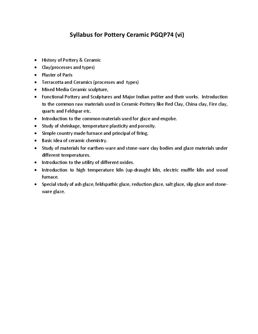 CUET PG 2022 Syllabus PGQP74 (vi) Pottery Ceramic