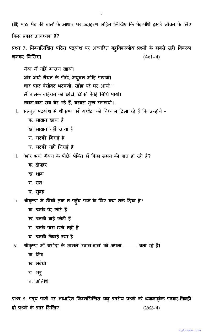 Class 6 Hindi Sample Paper 2026 PDF - Download Hindi Model Question ...
