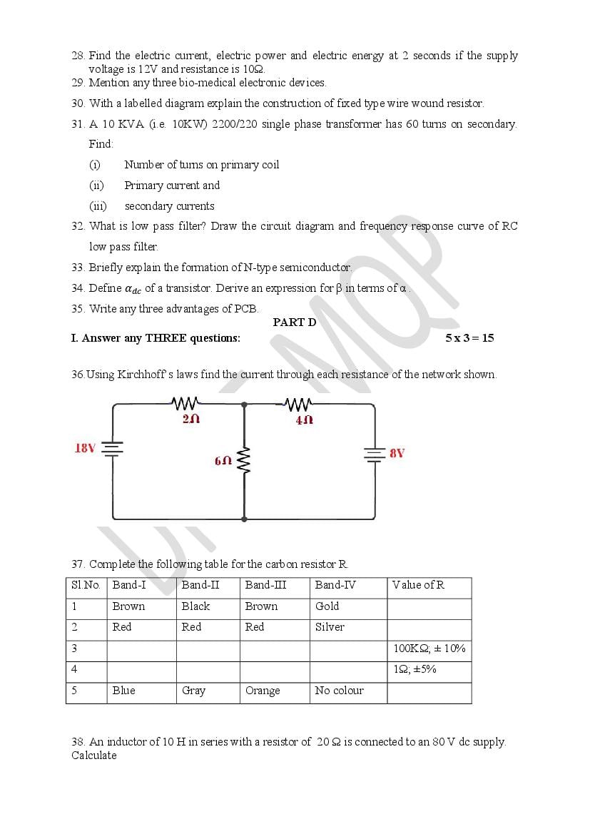 Karnataka 1st PUC Model Question Paper for Electronics 2022